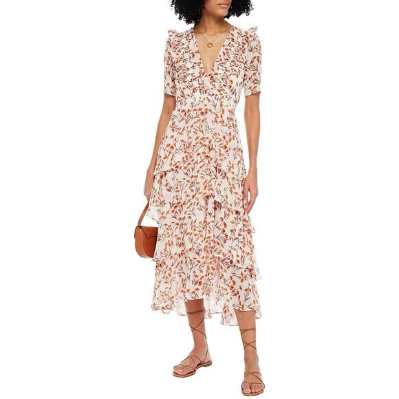 Maje | Dresses | Maje Teired Floral Print Chiffon Midi Dress Flutter ...